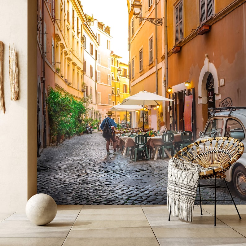 Italian Alley Wall Mural / Trastevere, Rome / Italian Summer ...