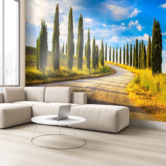 Tuscany Wall Mural / Cypress Trees / Italian Countryside / | Etsy