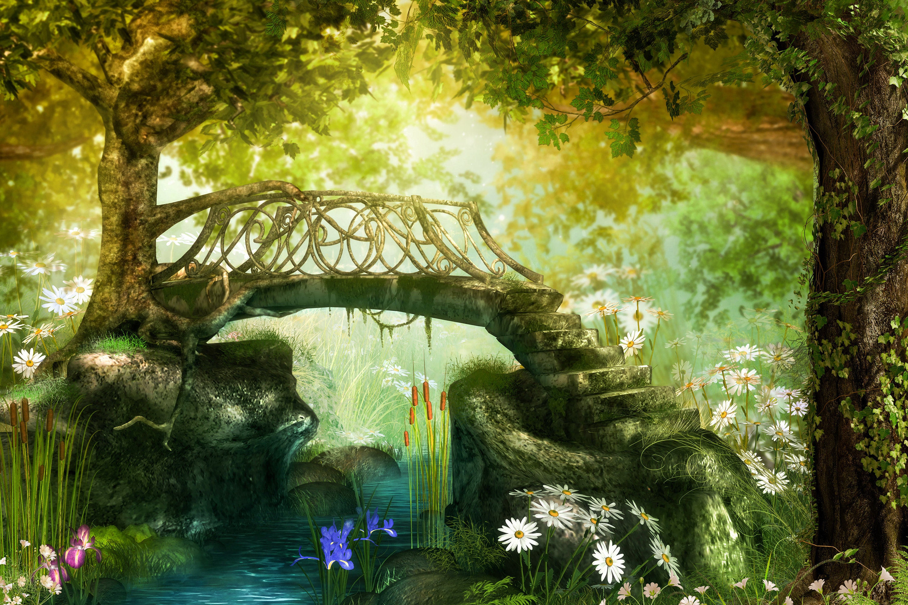 Magical Forest Wall Mural / Enchanting Bridge / Fairy Paradise - Etsy