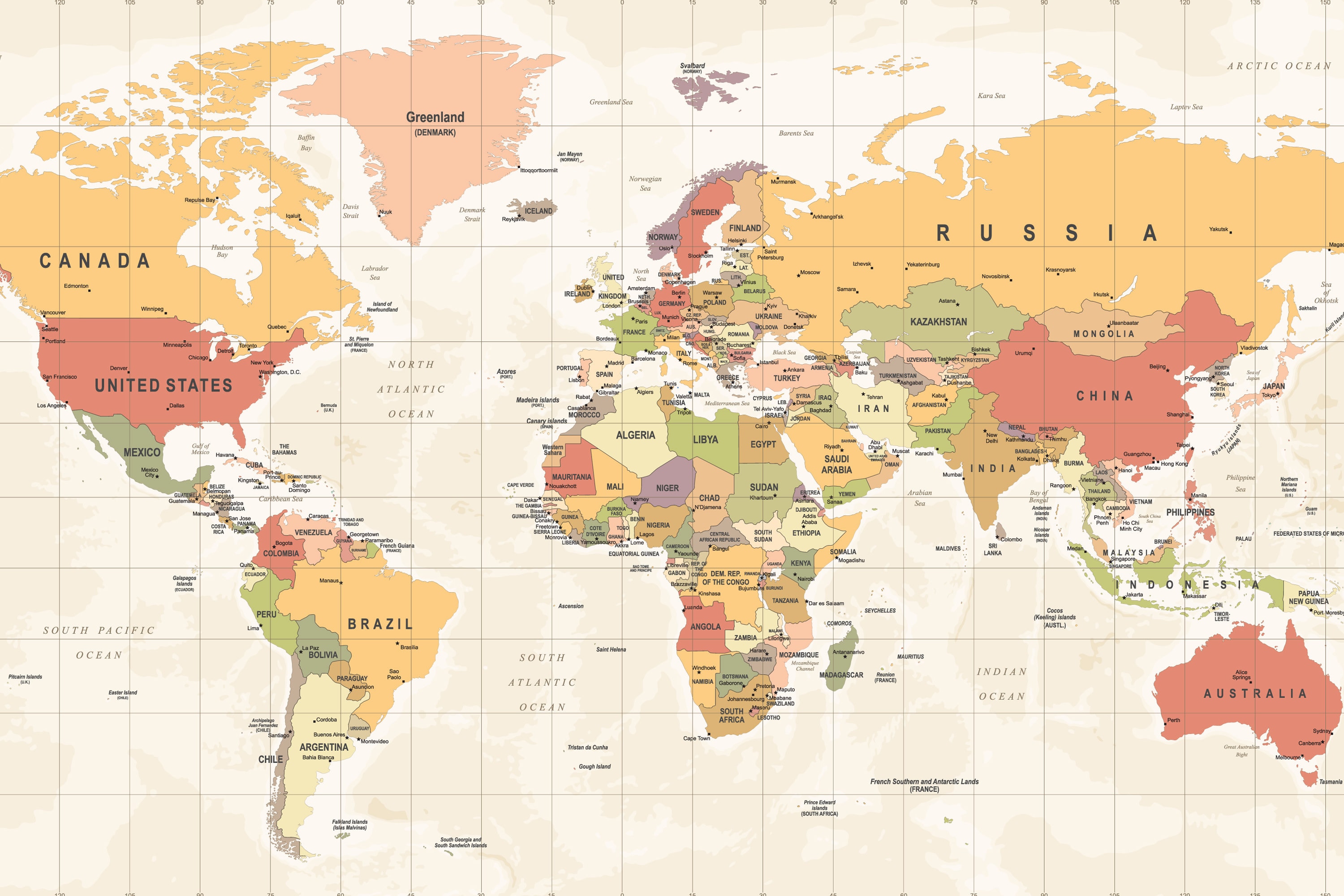 World Map Wall Mural / Detailed Globe / Educational Map / - Etsy