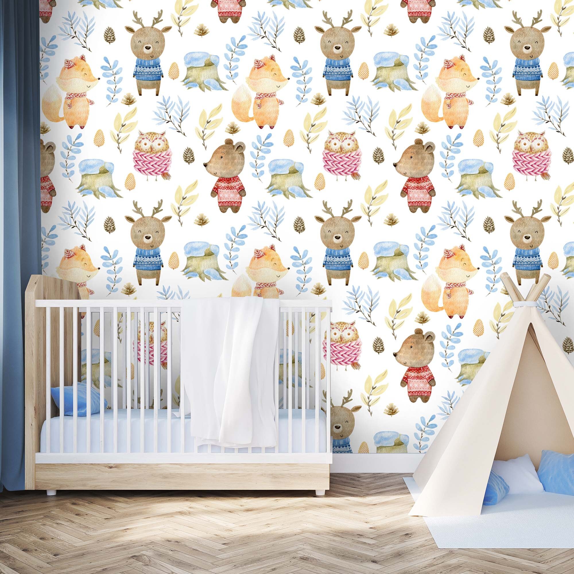 Forest Friends Wallpaper / Nursery Wall Mural / Watercolor - Etsy UK