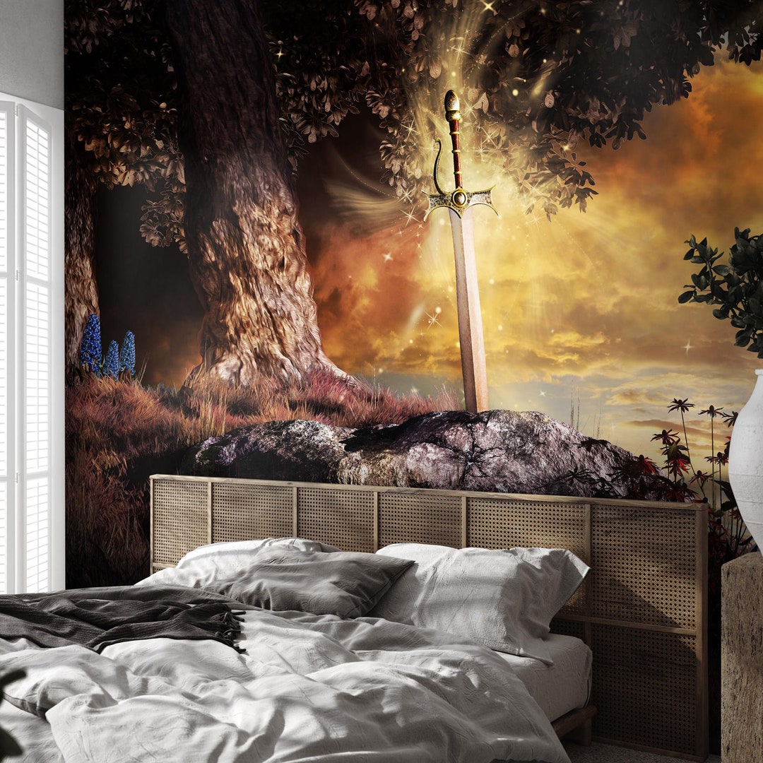 Sword in Stone Wall Mural / Fantasy Legend / Magical Scene / Kings and ...