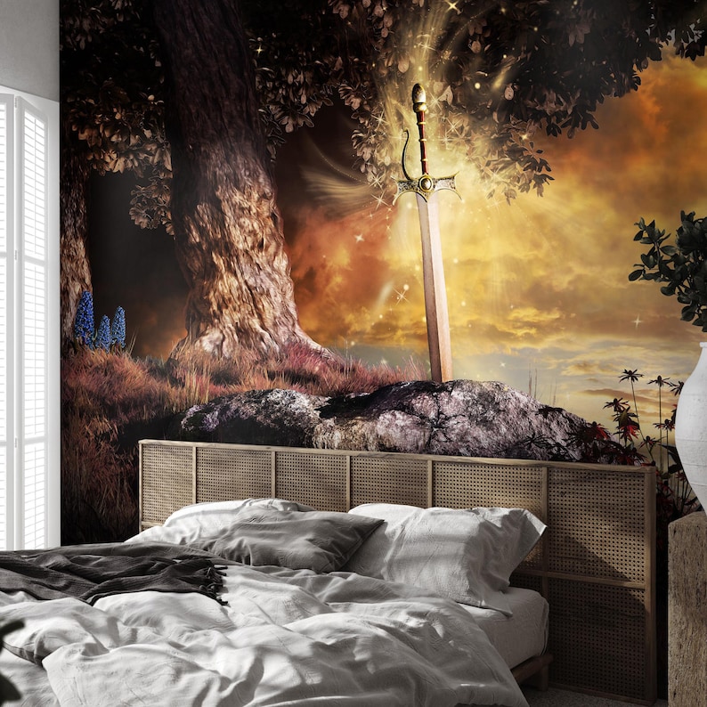 Sword in Stone Wall Mural / Fantasy Legend / Magical Scene / - Etsy
