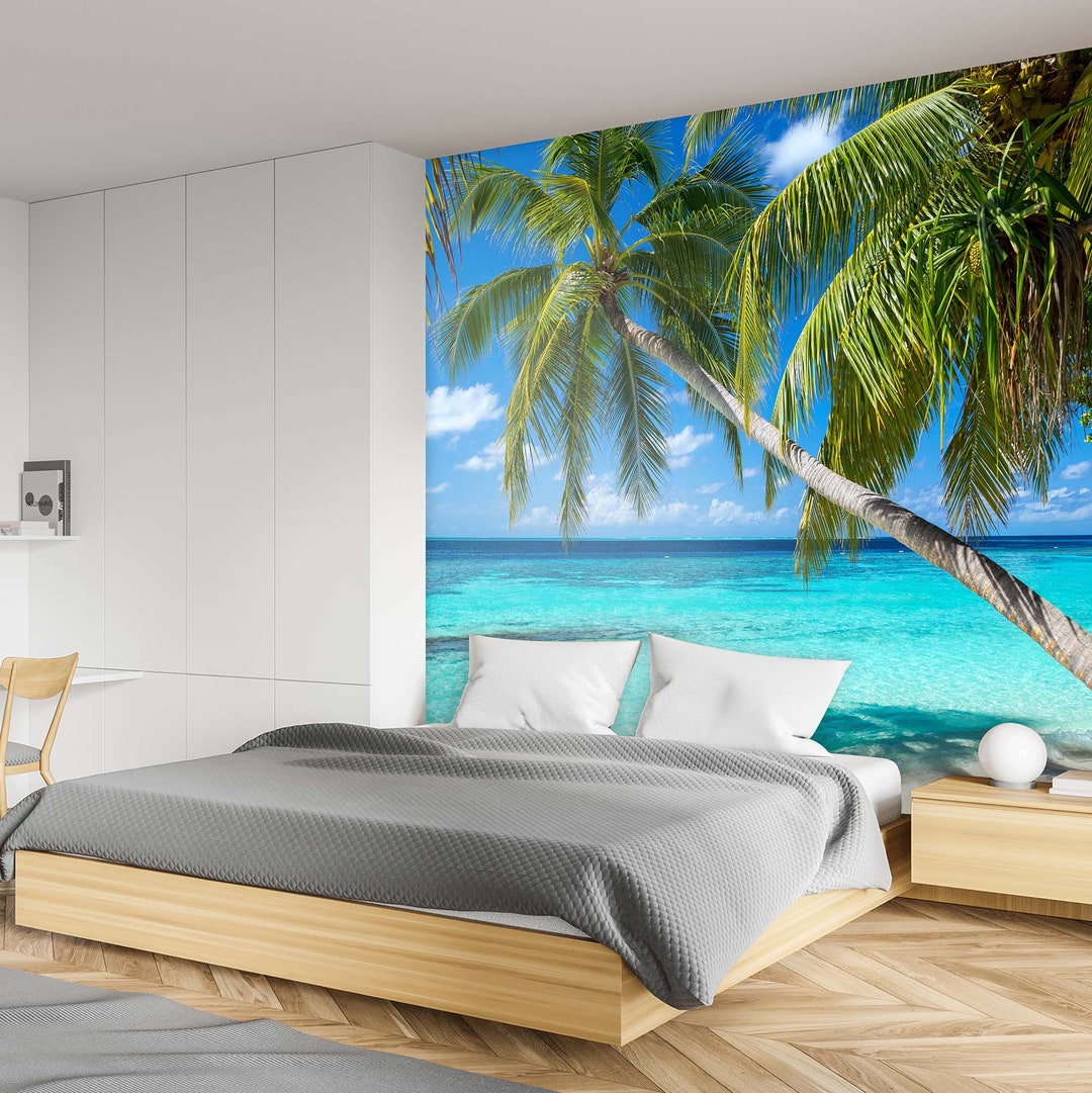 Tropical Beach Wall Mural / Coconut Palm Trees / Paradise / Ocean View ...