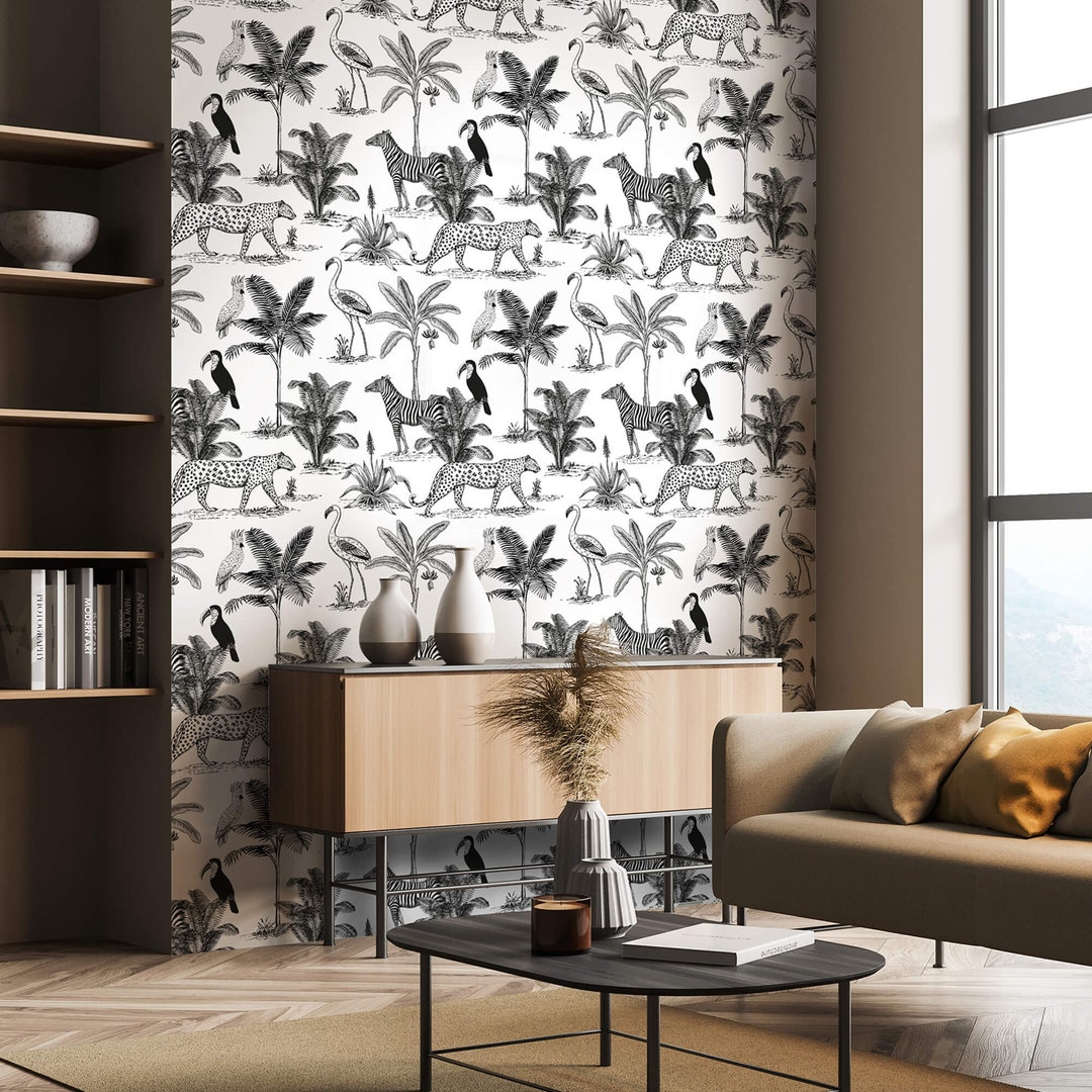 Exotic Jungle Wallpaper / Botanical Pattern / Wild Animals / Exotic ...