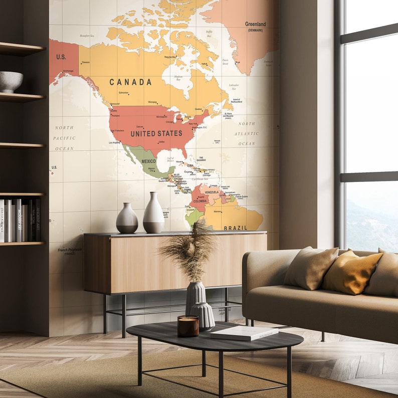 World Map Wall Mural / Detailed Globe / Educational Map / - Etsy