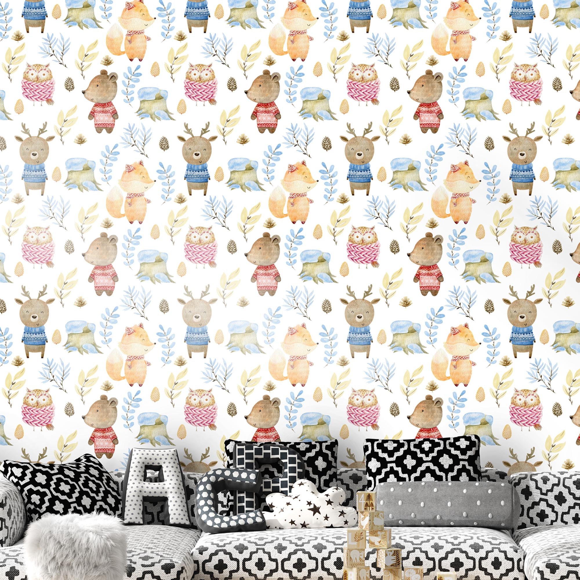 Forest Friends Wallpaper / Nursery Wall Mural / Watercolor - Etsy UK