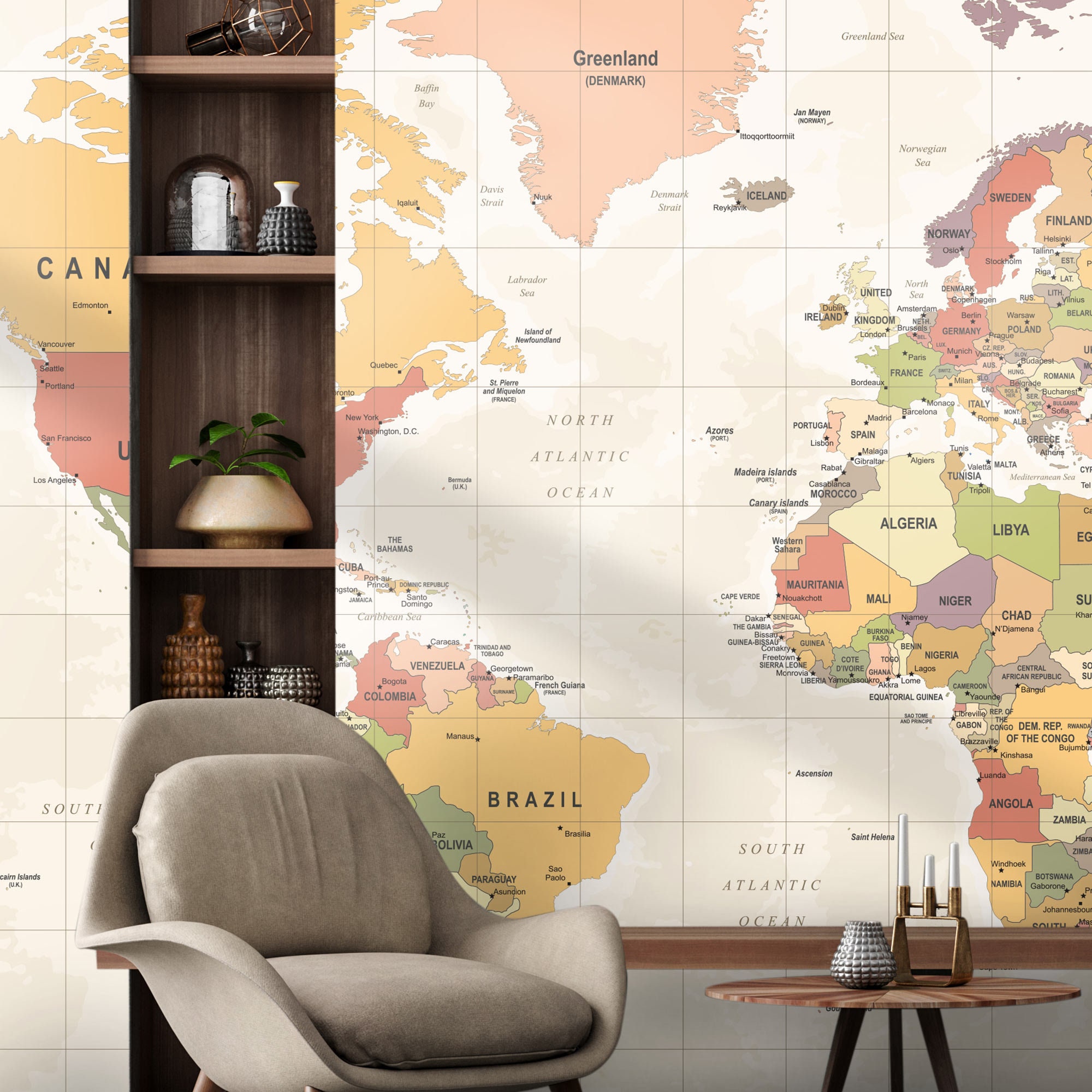 World Map Wall Mural / Detailed Globe / Educational Map / - Etsy