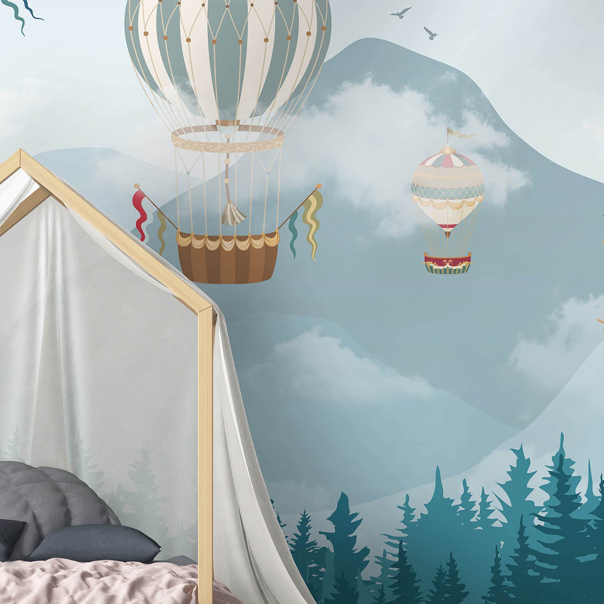 Hot Air Balloon Wall Mural / Childrens Wallpaper / Mountains - Etsy