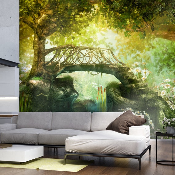 Mural De Pared Bosque Brillante Fotomurales Árboles Y Hojas