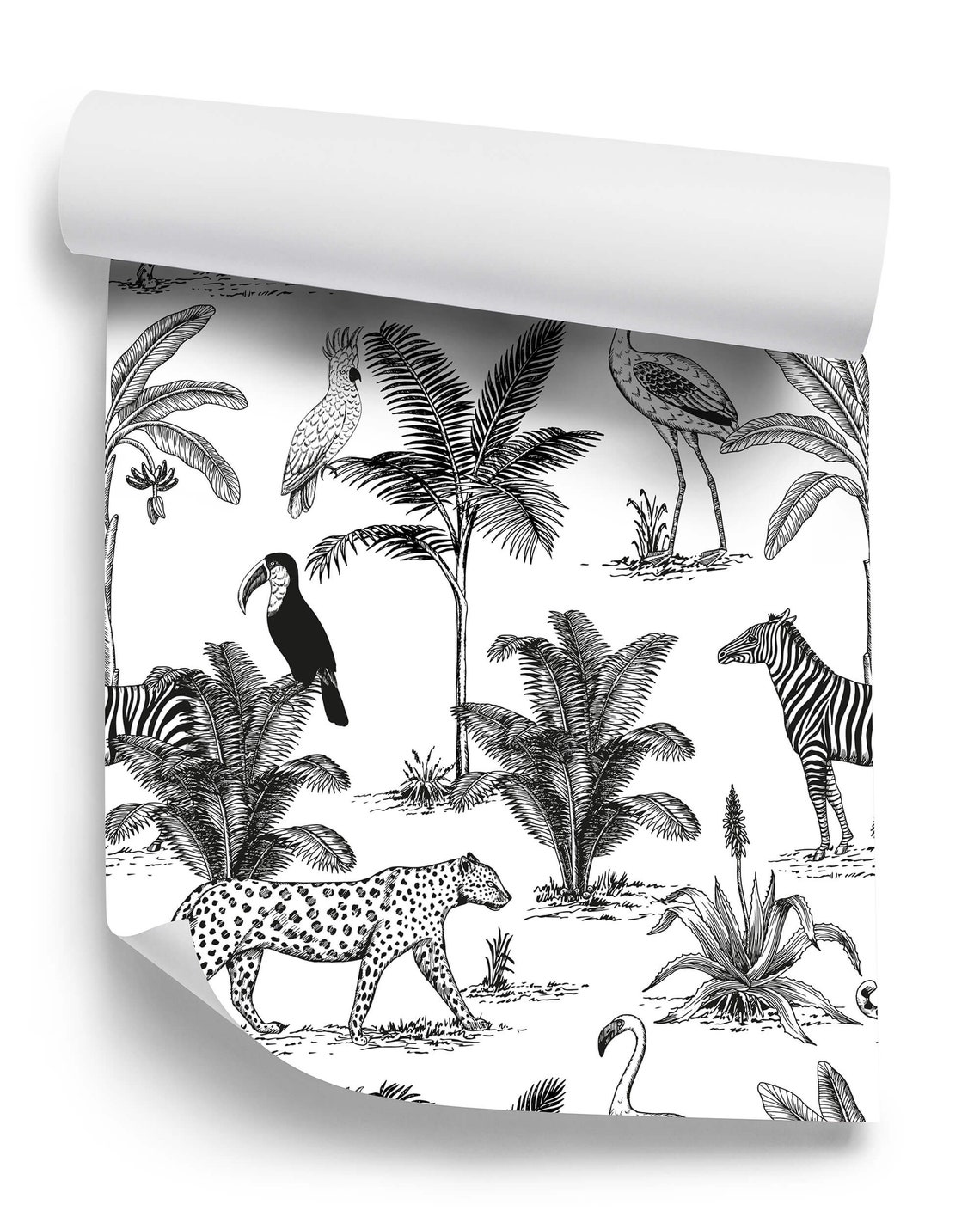 Exotic Jungle Wallpaper / Botanical Pattern / Wild Animals / - Etsy