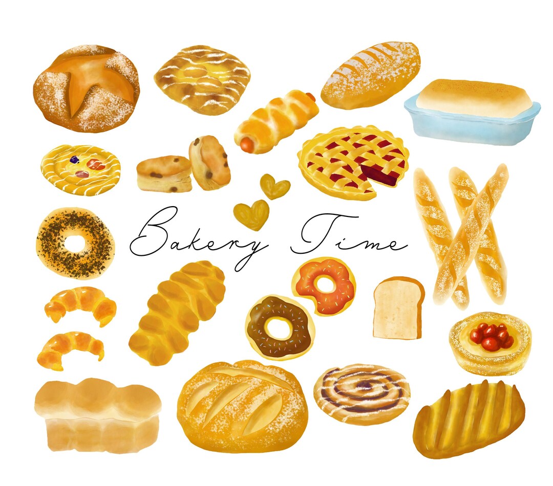 Watercolor Bakery Clip Art Set Bread Printable Croissant Digital ...