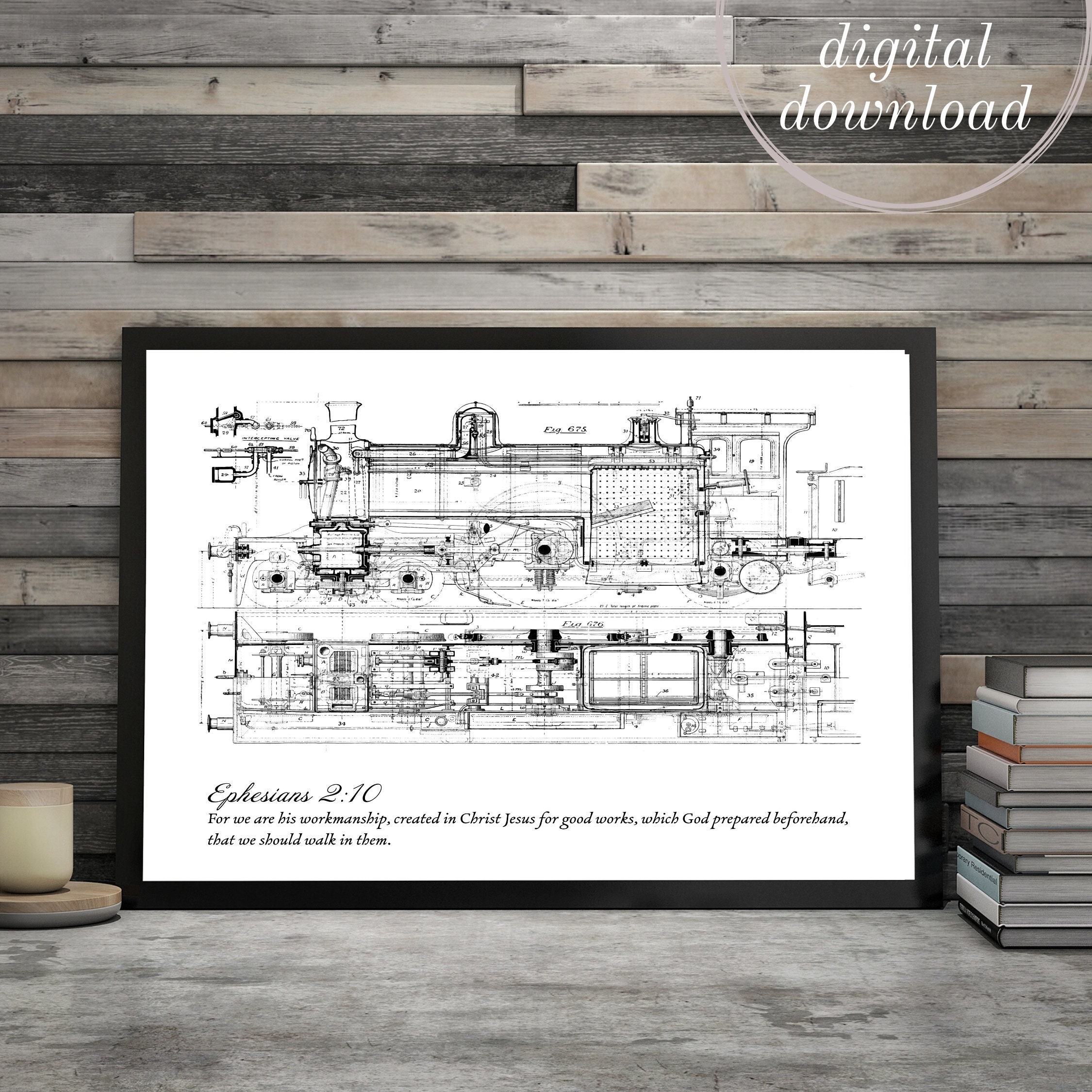 Bible Verse Wall Art | Christian Wall Decor| Train Blueprint | Vintage ...