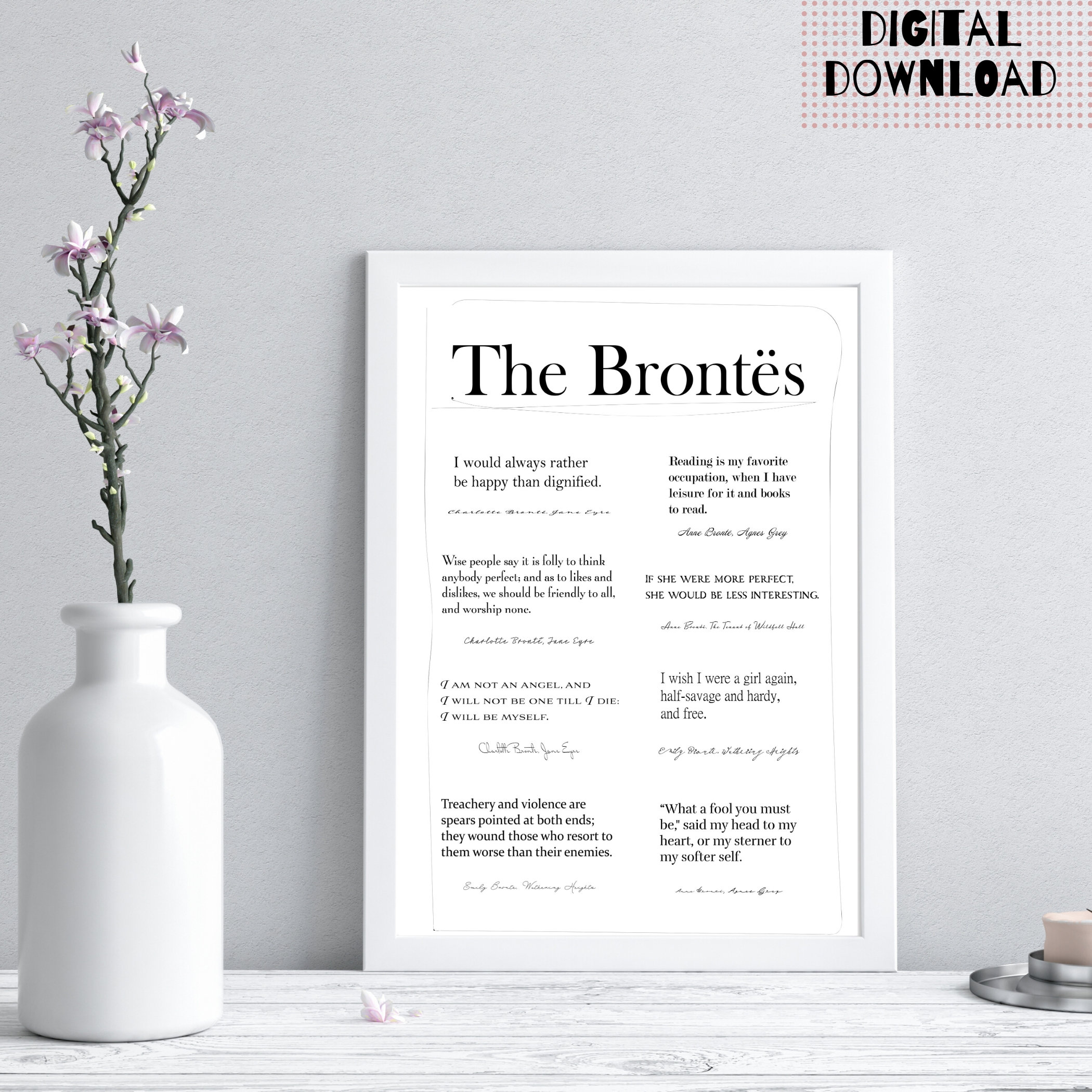 The Bronte Sisters Quotes Wall Art Classic Literature Authors - Etsy Sweden