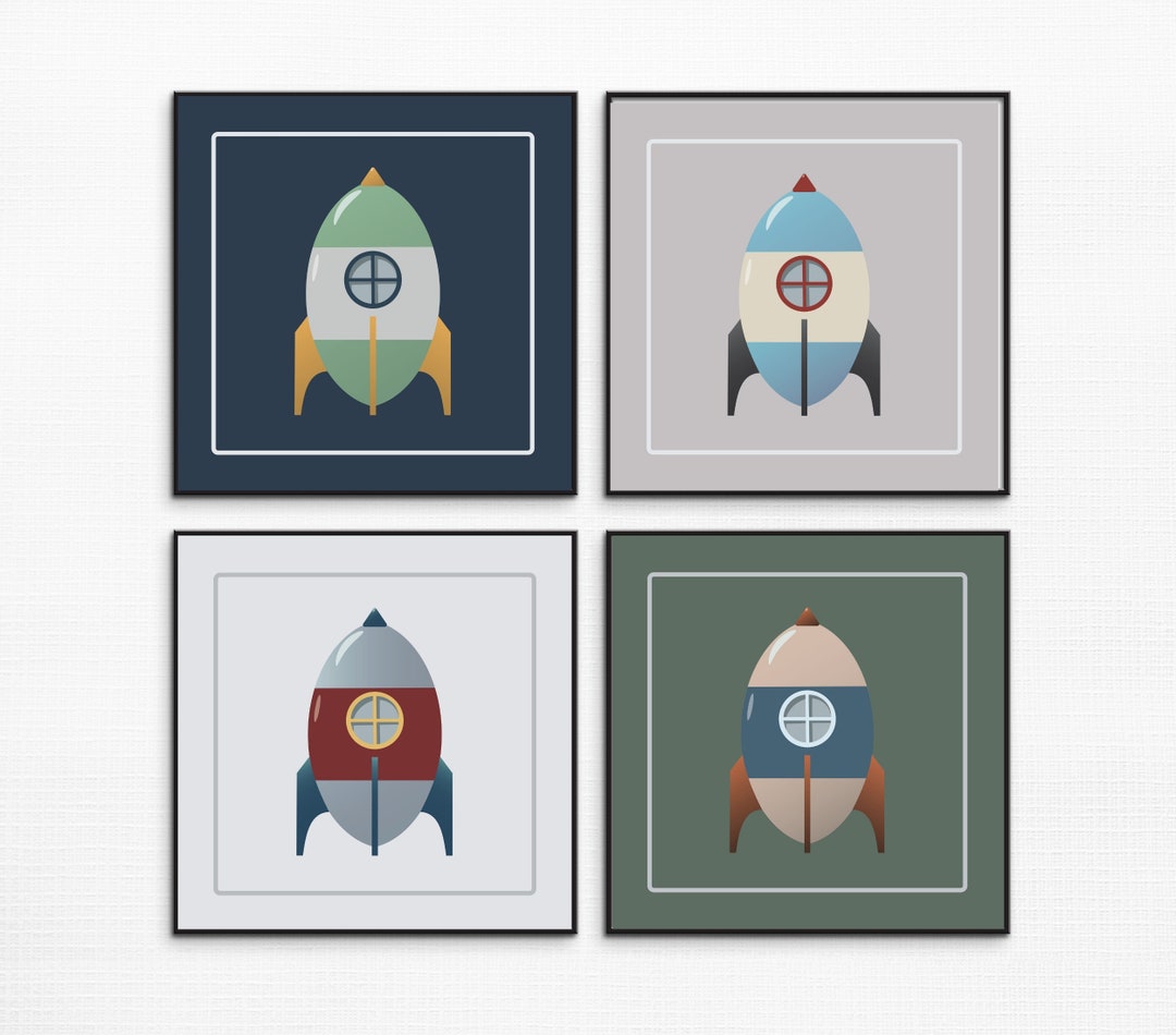 Set of 4 Rocket Ship Wall Arts | Space Ship Printable | Vintage Classic ...