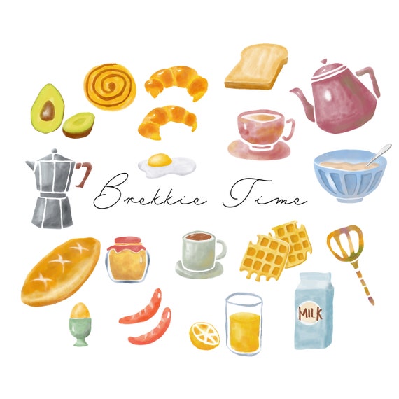 Watercolor Breakfast Clipart Set Instand Digital Download | Etsy