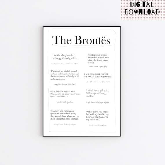 The Bronte Sisters Quotes Wall Art Classic Literature Authors | Etsy