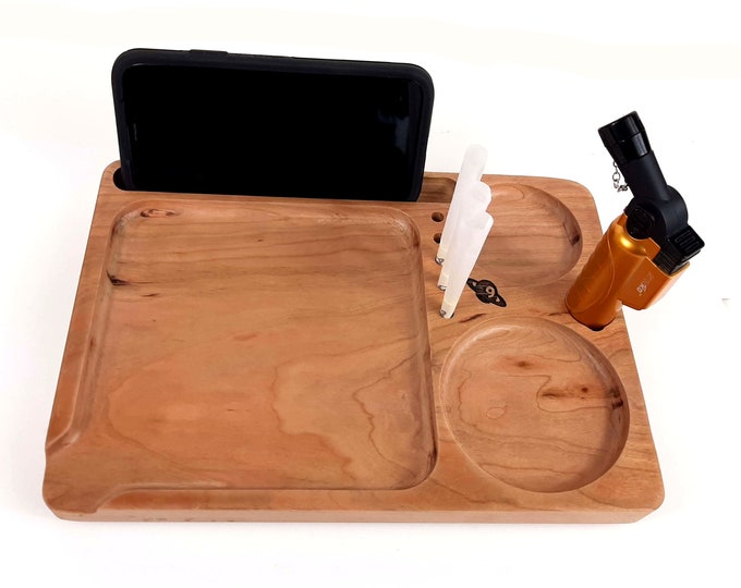 Wood Rolling Tray With Phone or Tablet Stand Lighter Holders and ...