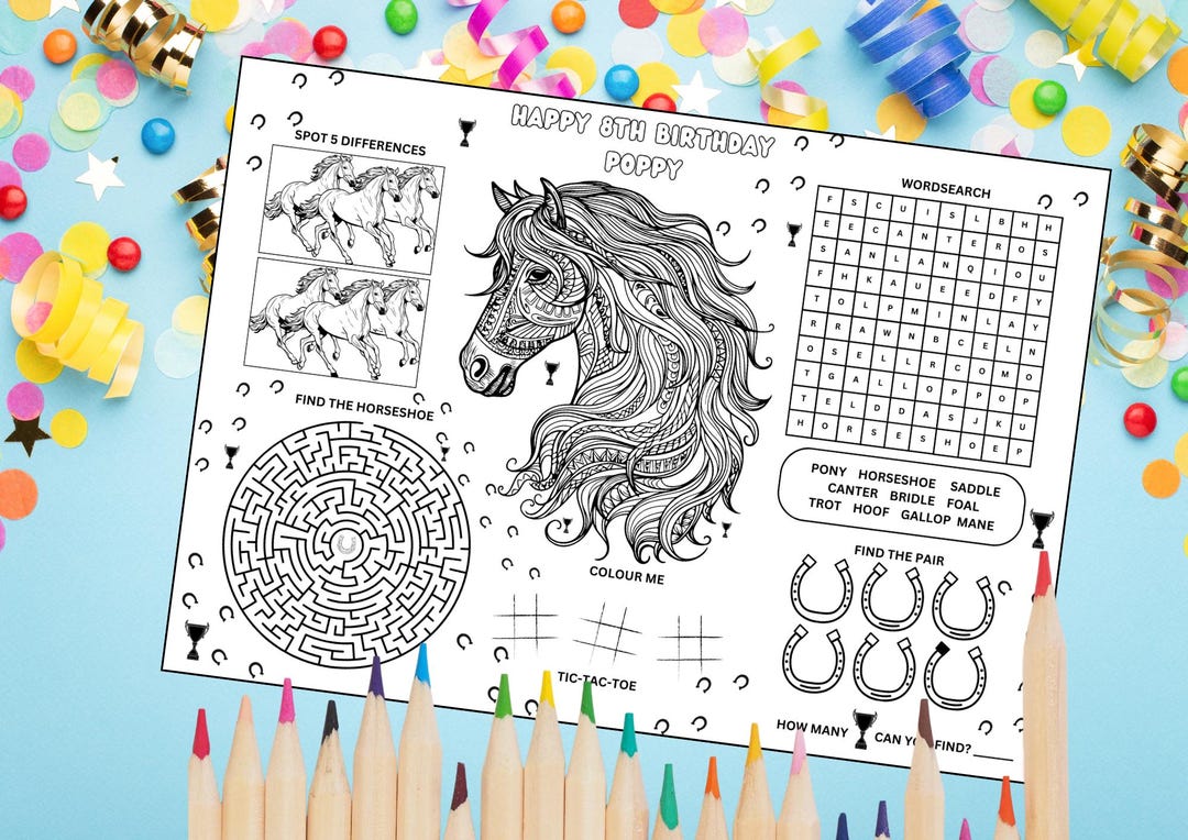 Personalised Pony Activity Sheet for Parties: Printable Birthday Fun ...