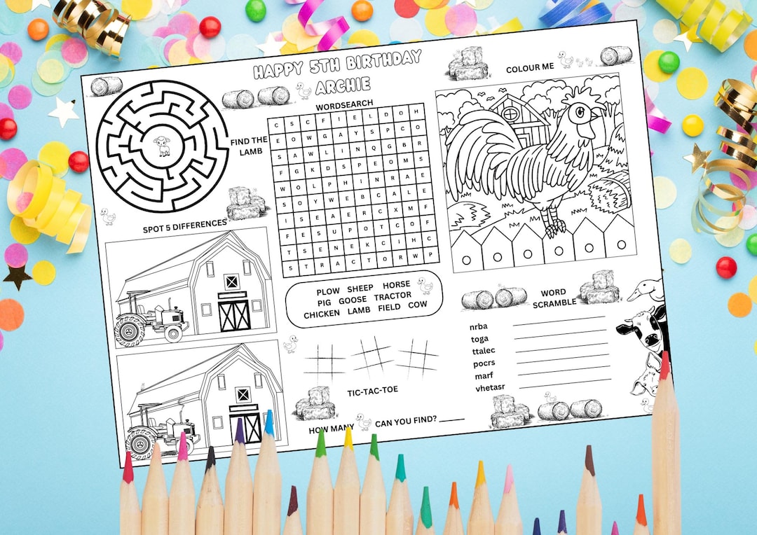 Personalised Farm Activity Sheet for Parties: Printable Birthday Fun ...