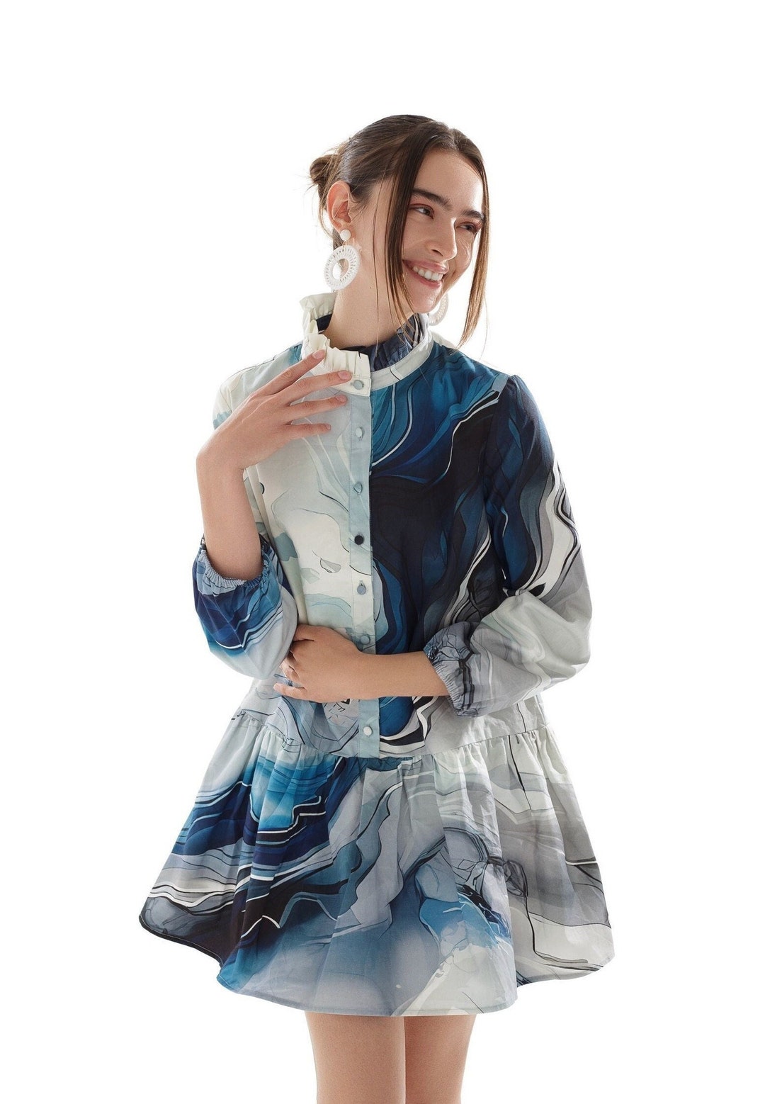 Sea Wave Pattern Dress: Custom Dropped Waist Summer Dress - Etsy