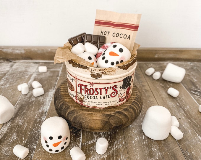 Mini Vintage Frosty’s Cocoa Cafe Tin, Vintage Reproduction, Snowman ...