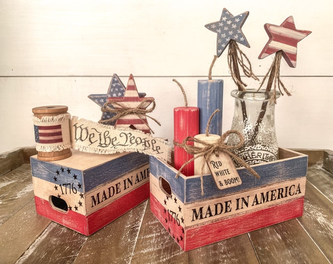 Made in America Red White and Blue Wood Crate, Vintage Americana Decor ...