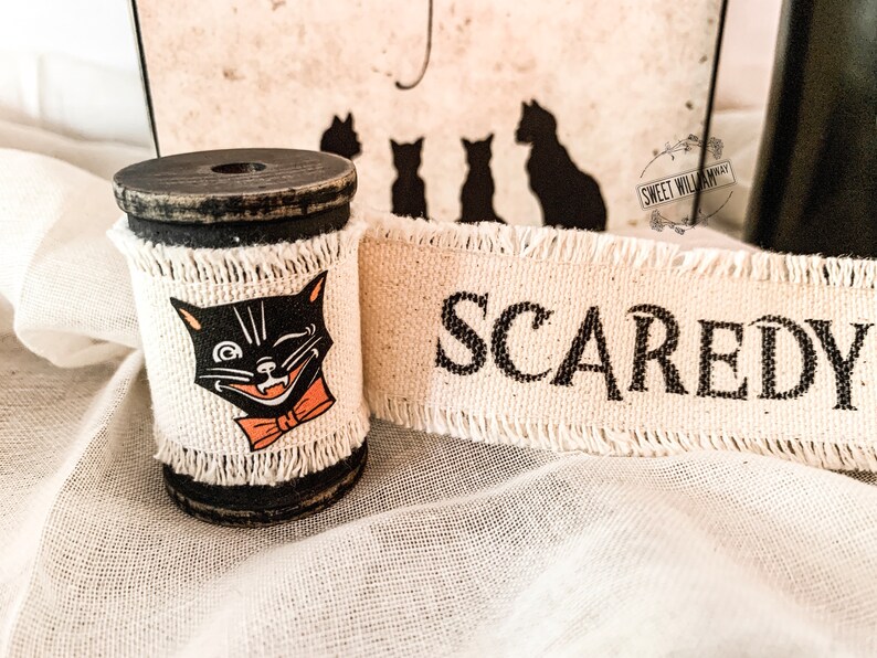 Black Cat Spool, Halloween Tiered Tray Decor, Scaredy Cat, Vintage ...