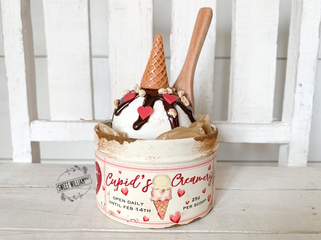 Mini Vintage-inspired Valentines Ice Cream Tin, Faux Ice Cream, Cupids ...