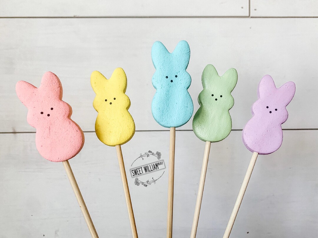 Peeps Bunny Faux Marshmallow Skewers, Floral Picks, Pastel Easter Decor ...