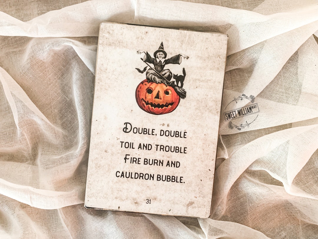 Double Double Toil and Trouble Wood Sign, Halloween Tiered Tray Decor ...