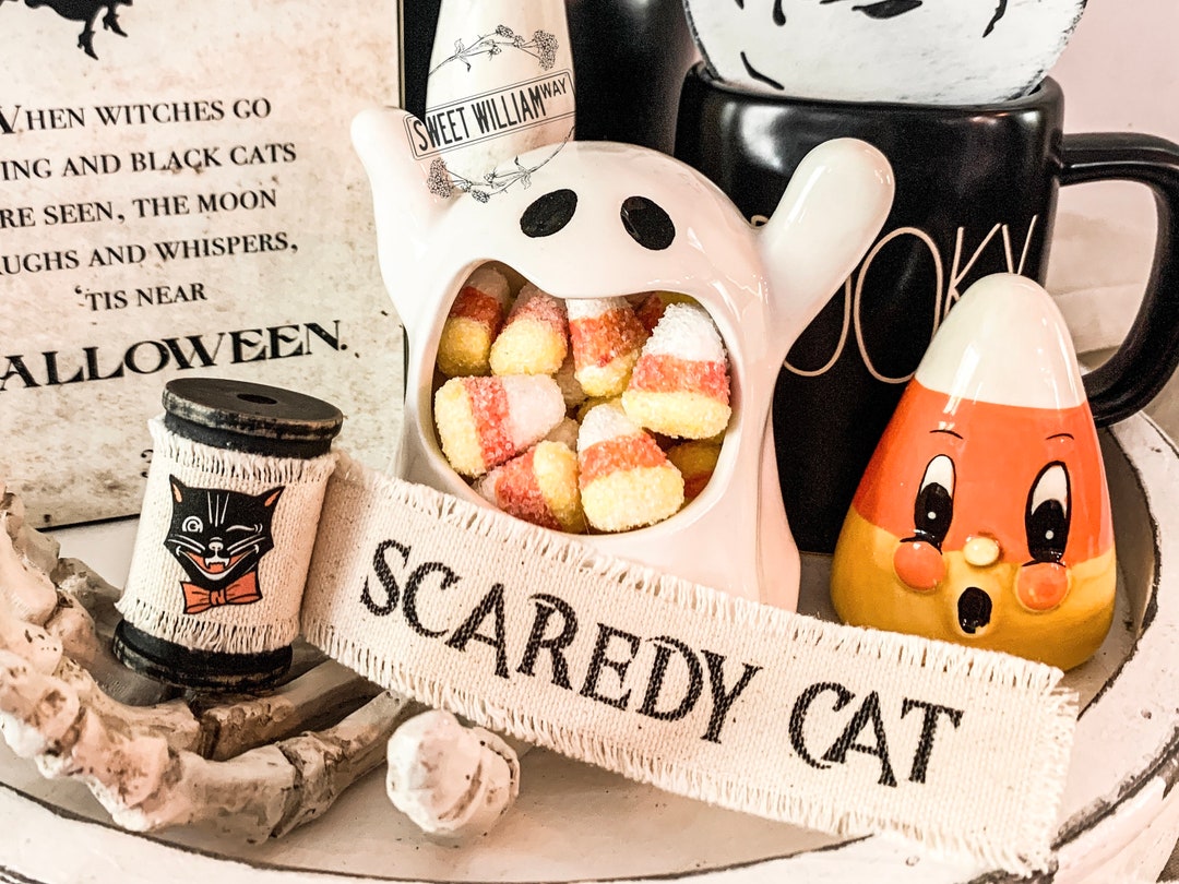 Black Cat Spool, Halloween Tiered Tray Decor, Scaredy Cat, Vintage ...