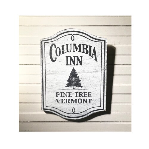 Wood Christmas Sign Columbia Inn Pine Tree Vermont White - Etsy