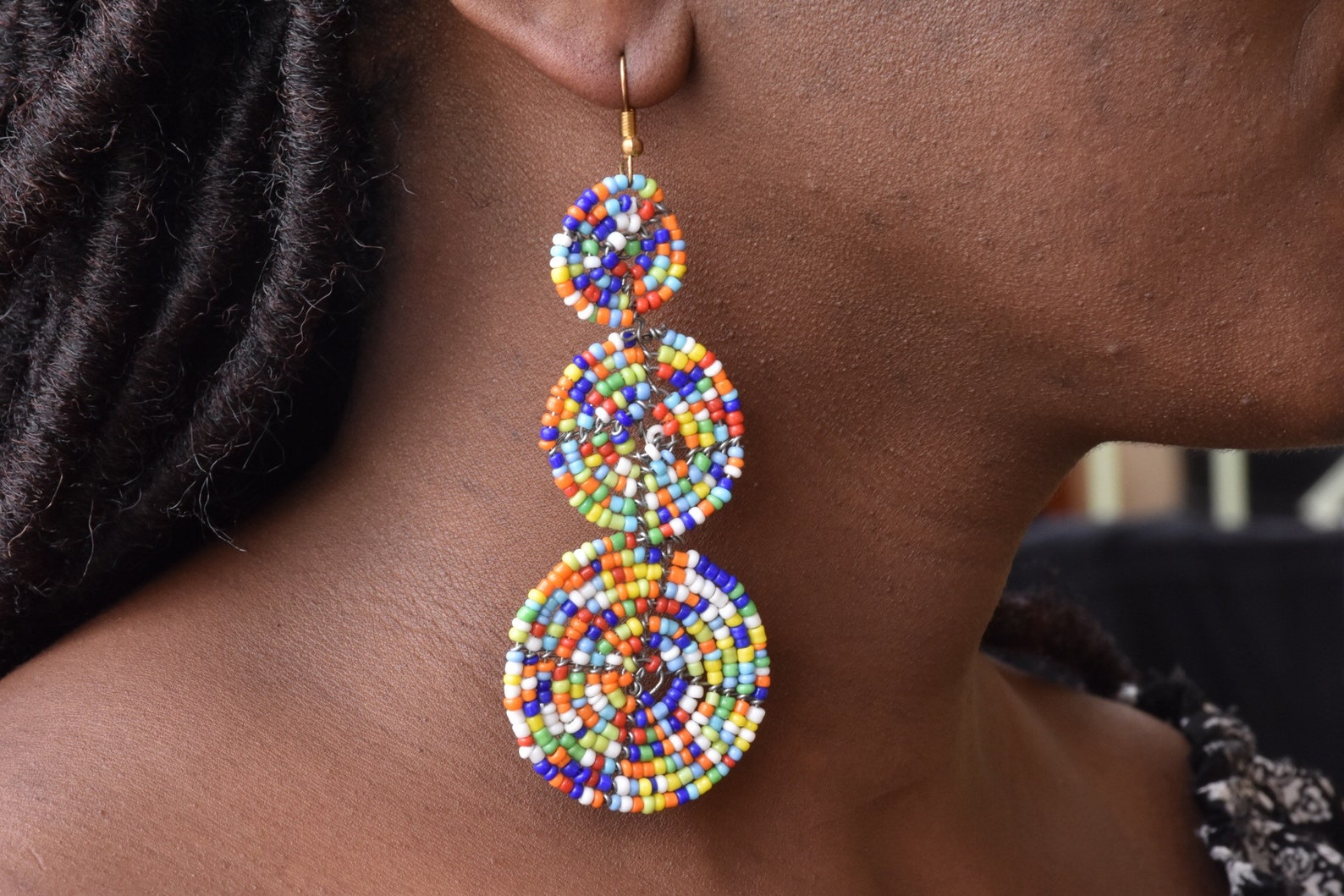 Multicolor Beaded African Earrings Maasai Statement Jewelry | Etsy