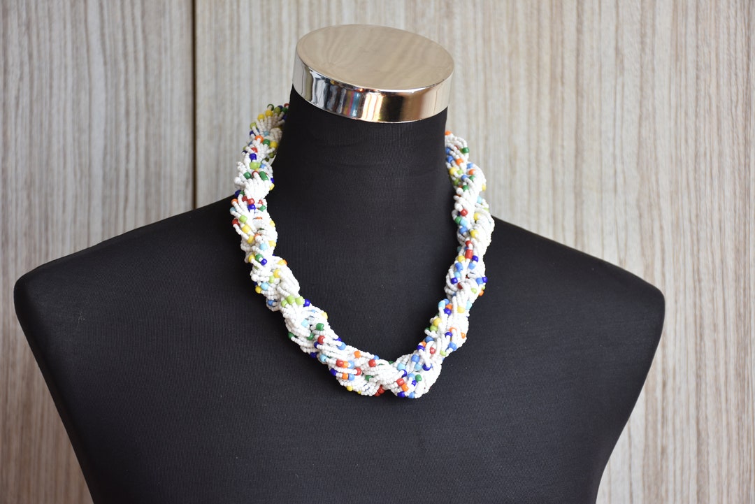 African Collar Necklace for Women, Handmade Statement Necklace, Beaded ...