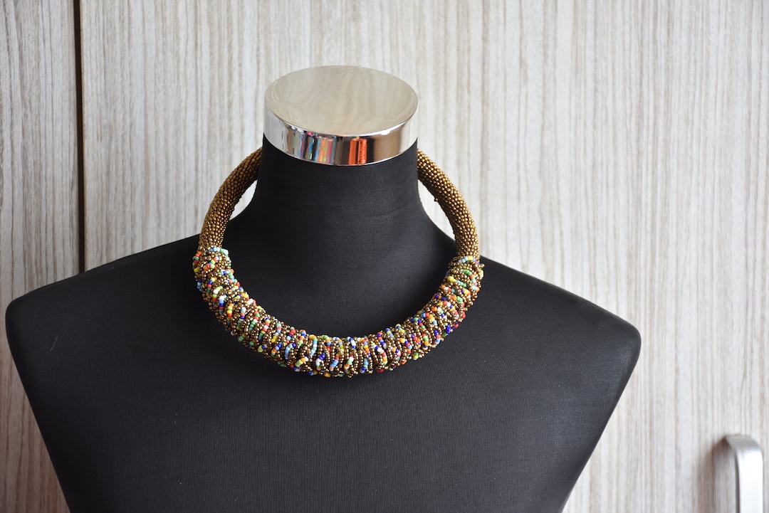 African Collar Necklace for Women, Handmade Statement Necklace, Beaded ...