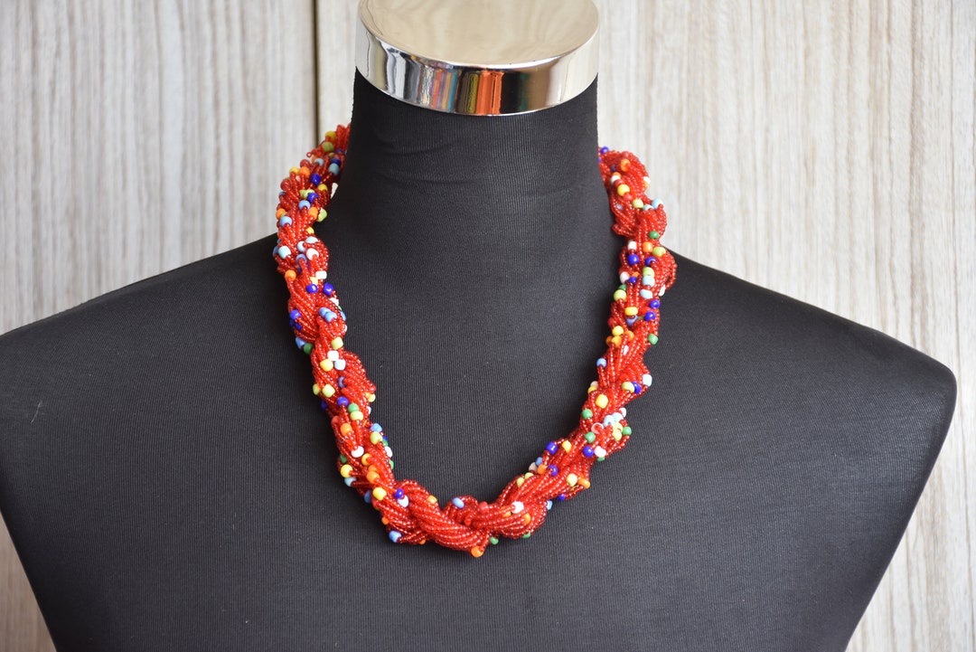 African Collar Necklace for Women, Handmade Statement Necklace, Beaded ...