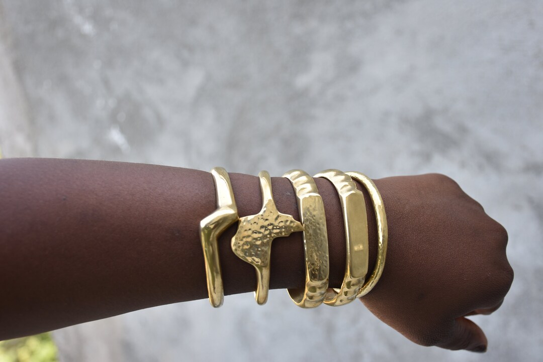 African Brass Bangles, Stackable Brass Bracelets, Boho Statement Bangles, African Jewelry ...