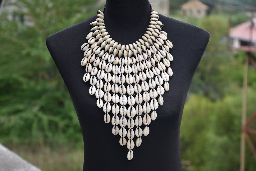 African Cowrie Shell Necklace, African Tribal Necklace, Sea Shell ...