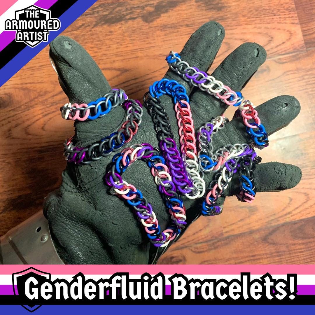 Customizable Genderfluid Stretchy Bracelet, Stretchy Chainmail Bracelet, Genderfluid Jewelry ...