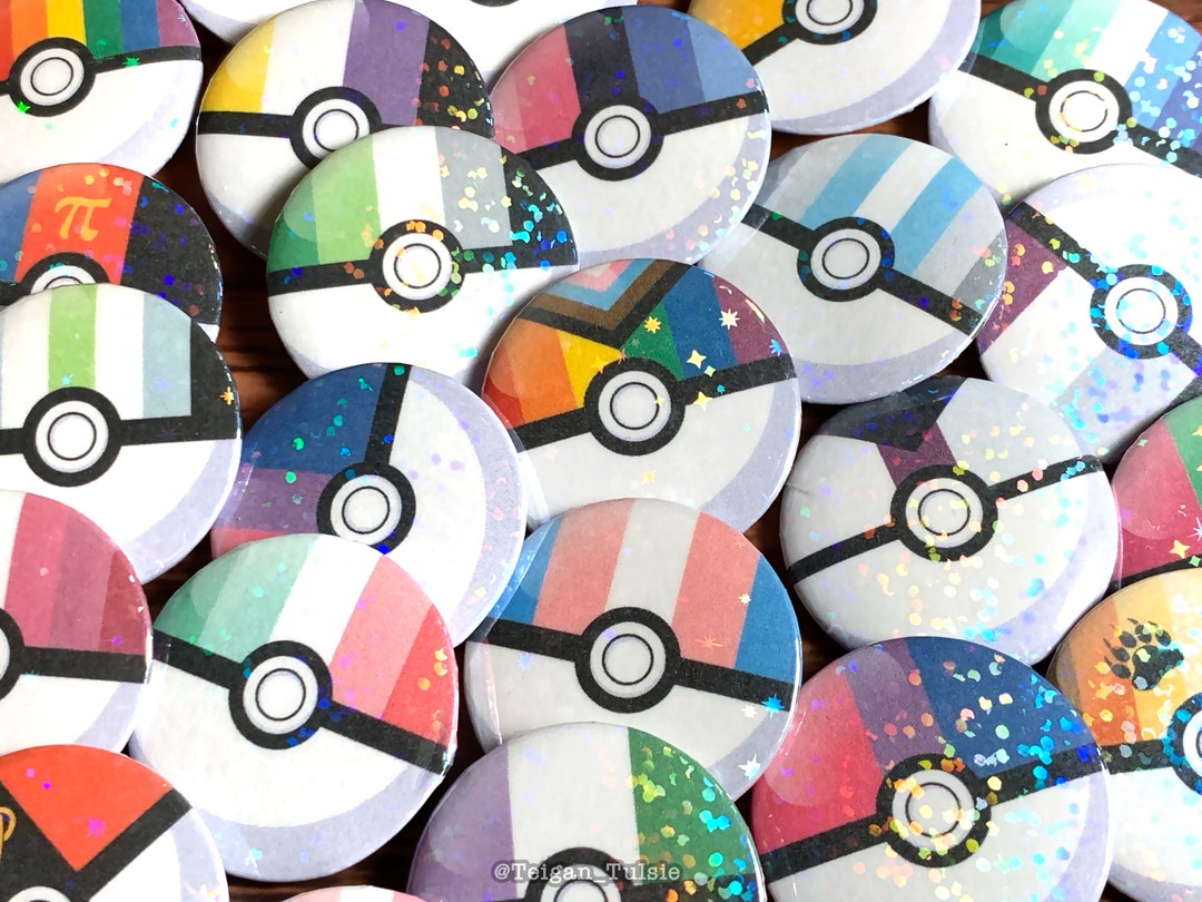 Holographic LGBTQIA+ Pokeball Buttons, Pride Pokemon Buttons - Etsy