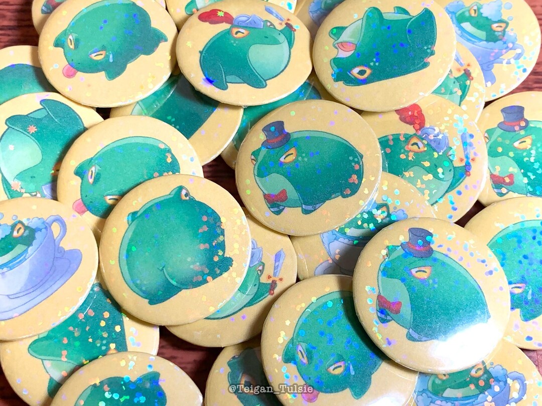 Holographic Cute Frog Buttons, Pudge the Frog Buttons, Adorable Frog ...