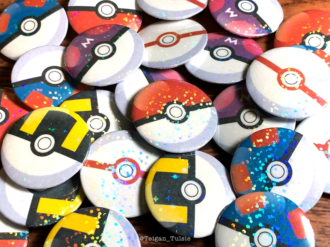 Holographic Pokeball Buttons, Pokemon Fan Buttons, Pokemon Pokeball ...
