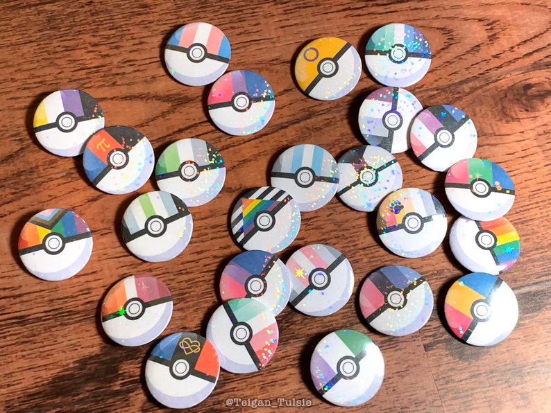 Holographic LGBTQIA Pokeball Buttons Pokemon Pokeball - Etsy