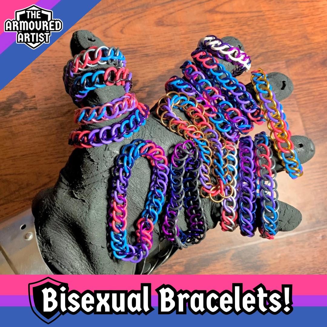Handmade Stretchy Bisexual Pride Bracelet: LGBTQIA+ Chainmail Jewelry ...