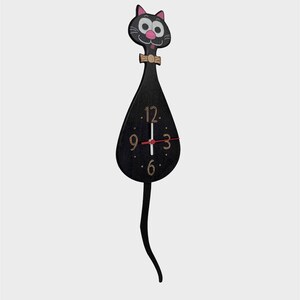 3D Swinging Pendulum Black Wooden Cat Clock - Etsy