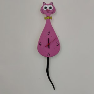 3D Swinging Pendulum Fuchsia Wooden Cat Clock - Etsy