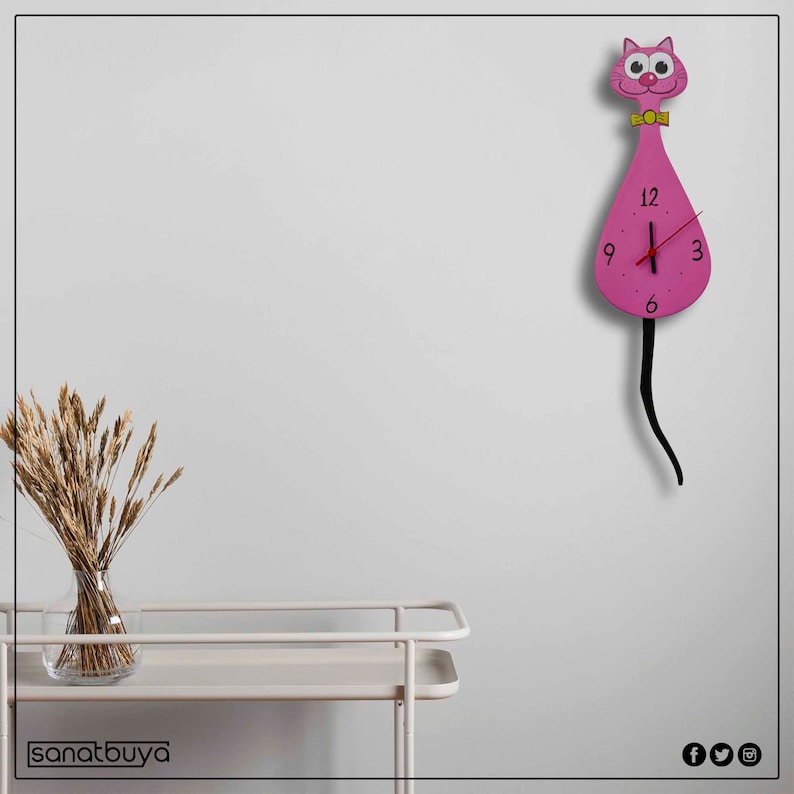 3D Swinging Pendulum Fuchsia Wooden Cat Clock - Etsy