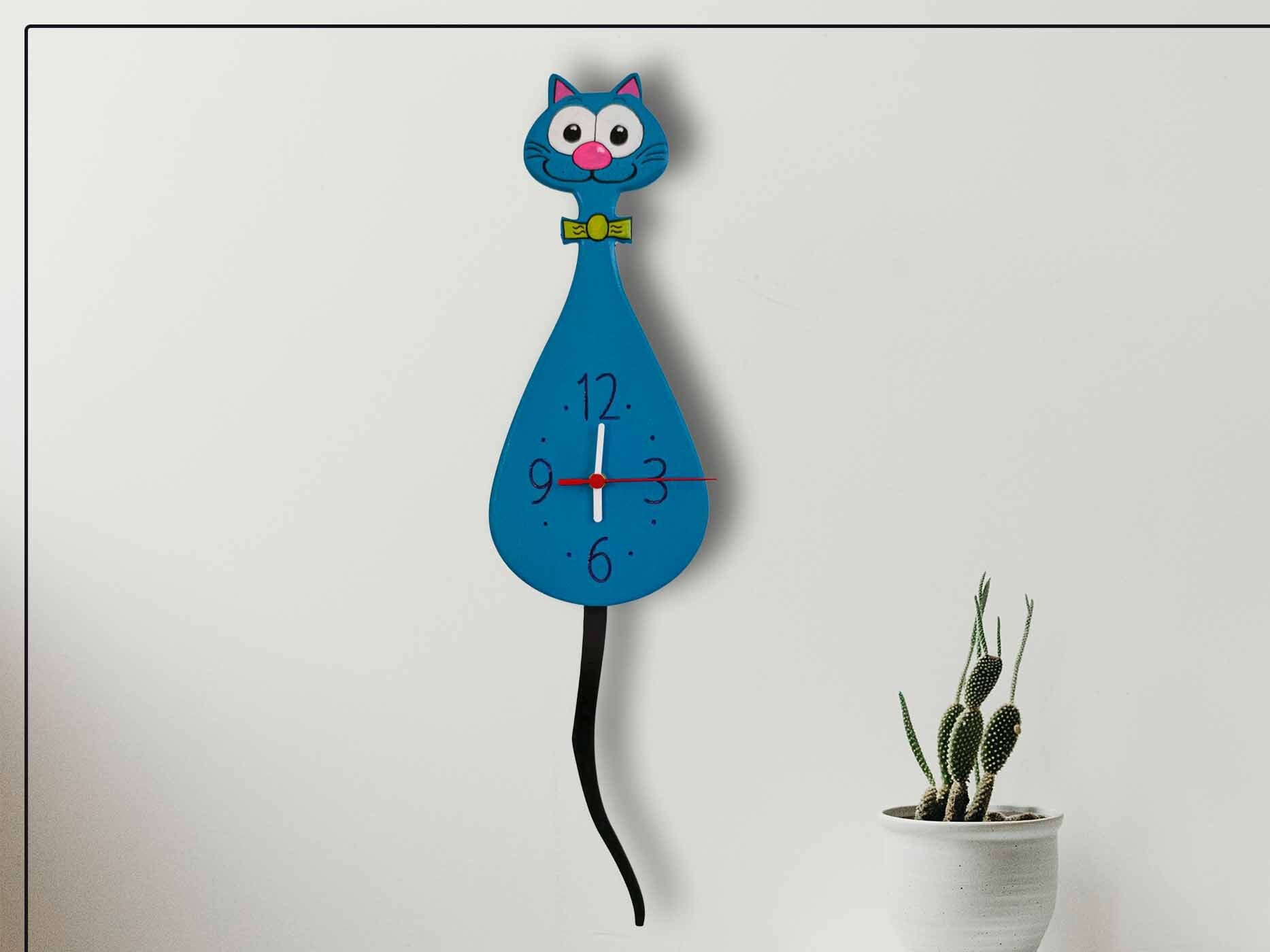 3D Swinging Pendulum Turquoise Wooden Cat Clock - Etsy
