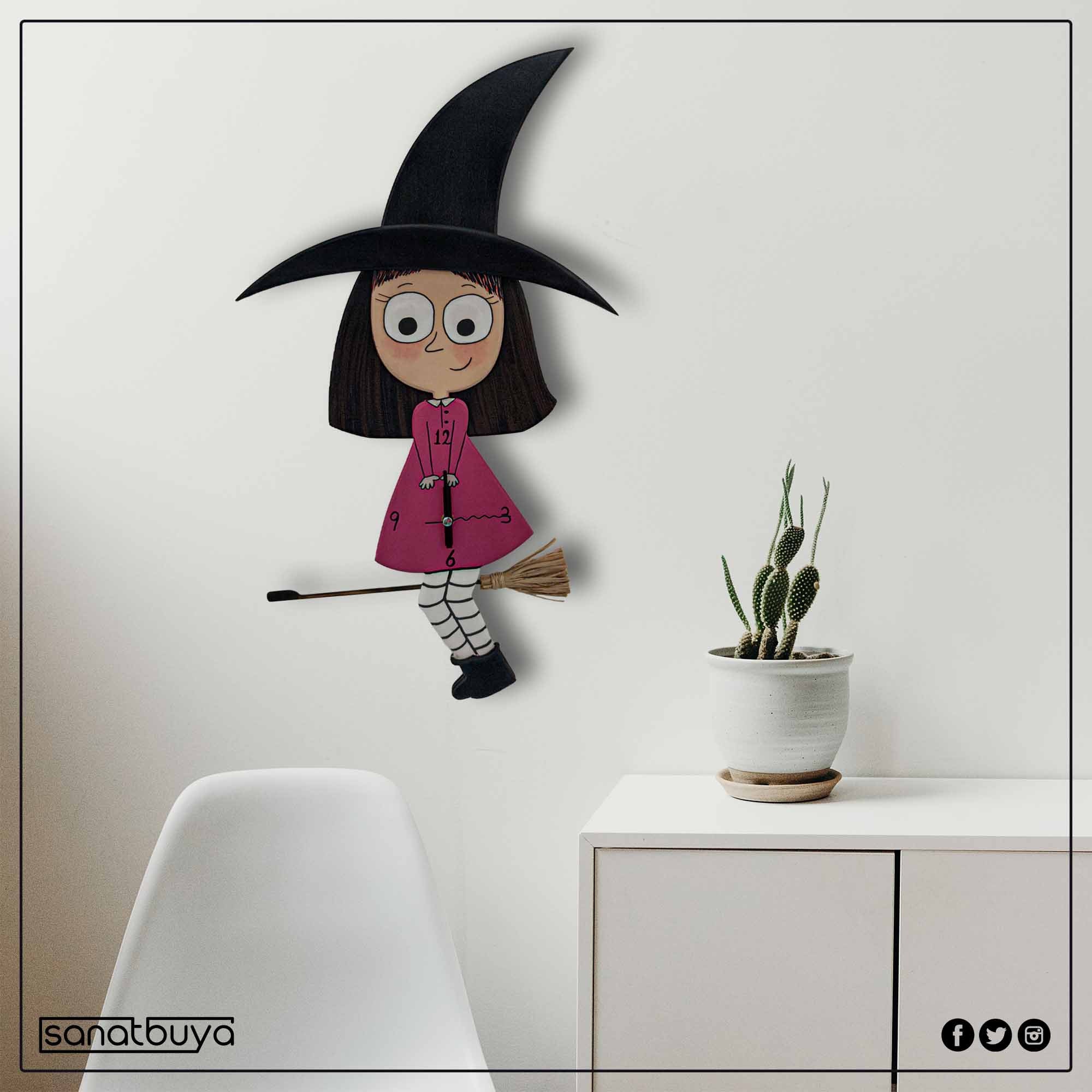 3D Wooden Pink Witch Clock With Swinging Pendulum - Etsy